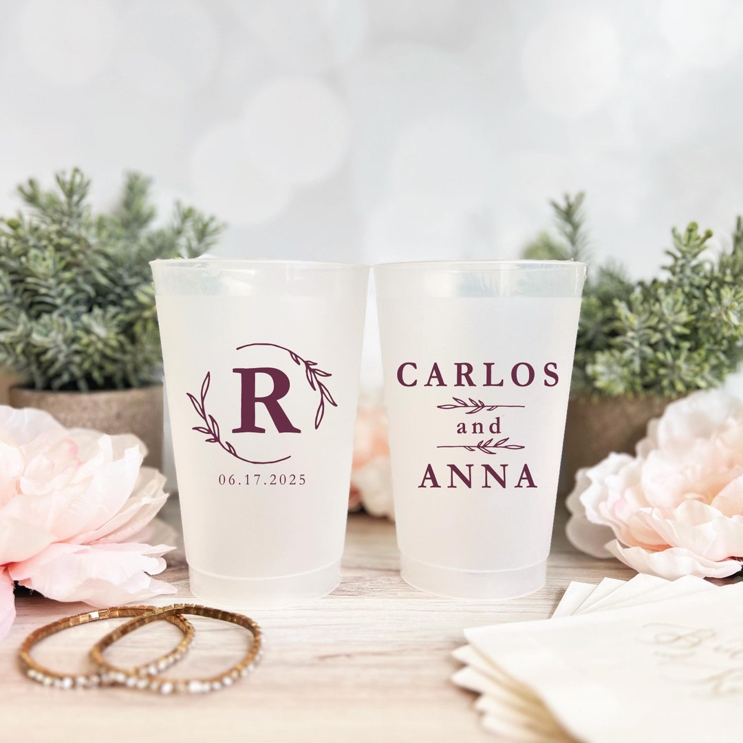 Monogram Frosted Wedding Cups, Modern Wedding Cups, Fancy Elegant ...