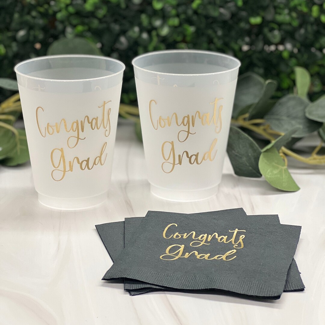 Congrats Grad Plastic Reusable Cups and Napkins Ready to Ship ...