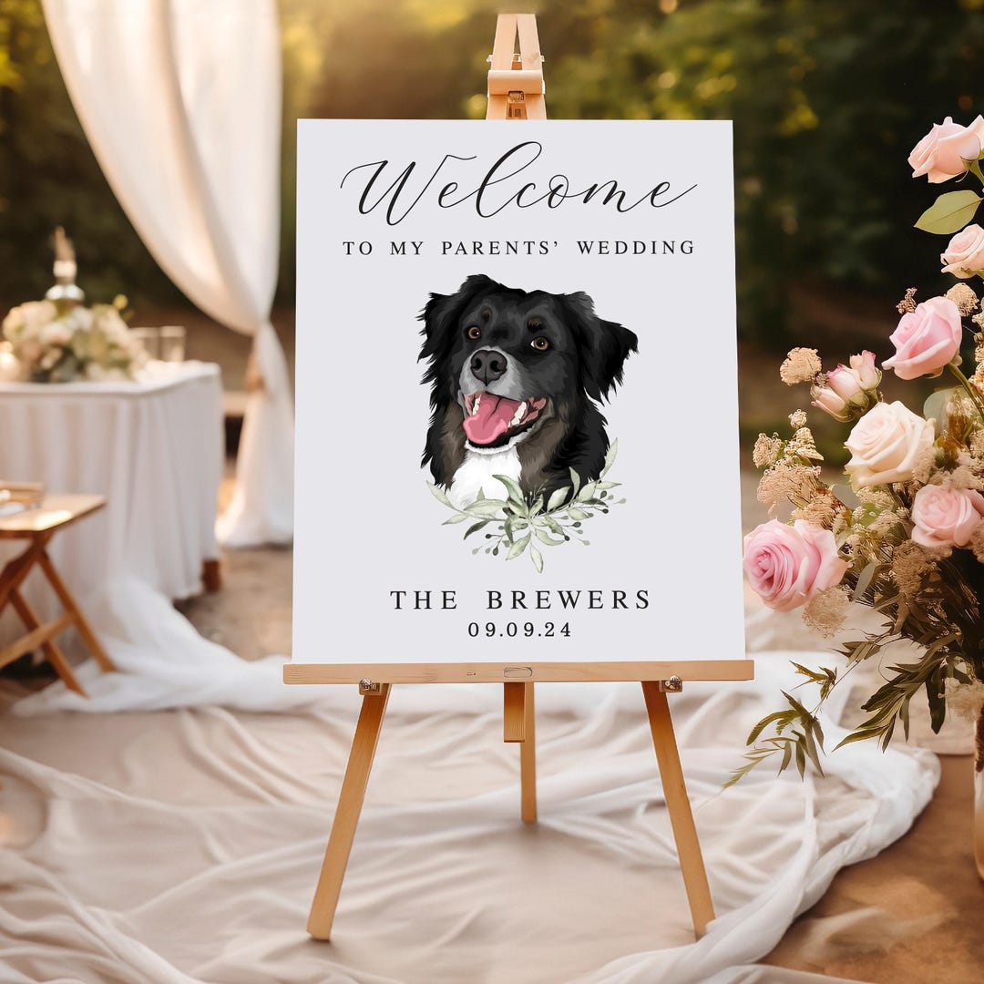 Custom Illustrated Pet Welcome Sign - Portrait, Welcome Sign, Wedding ...