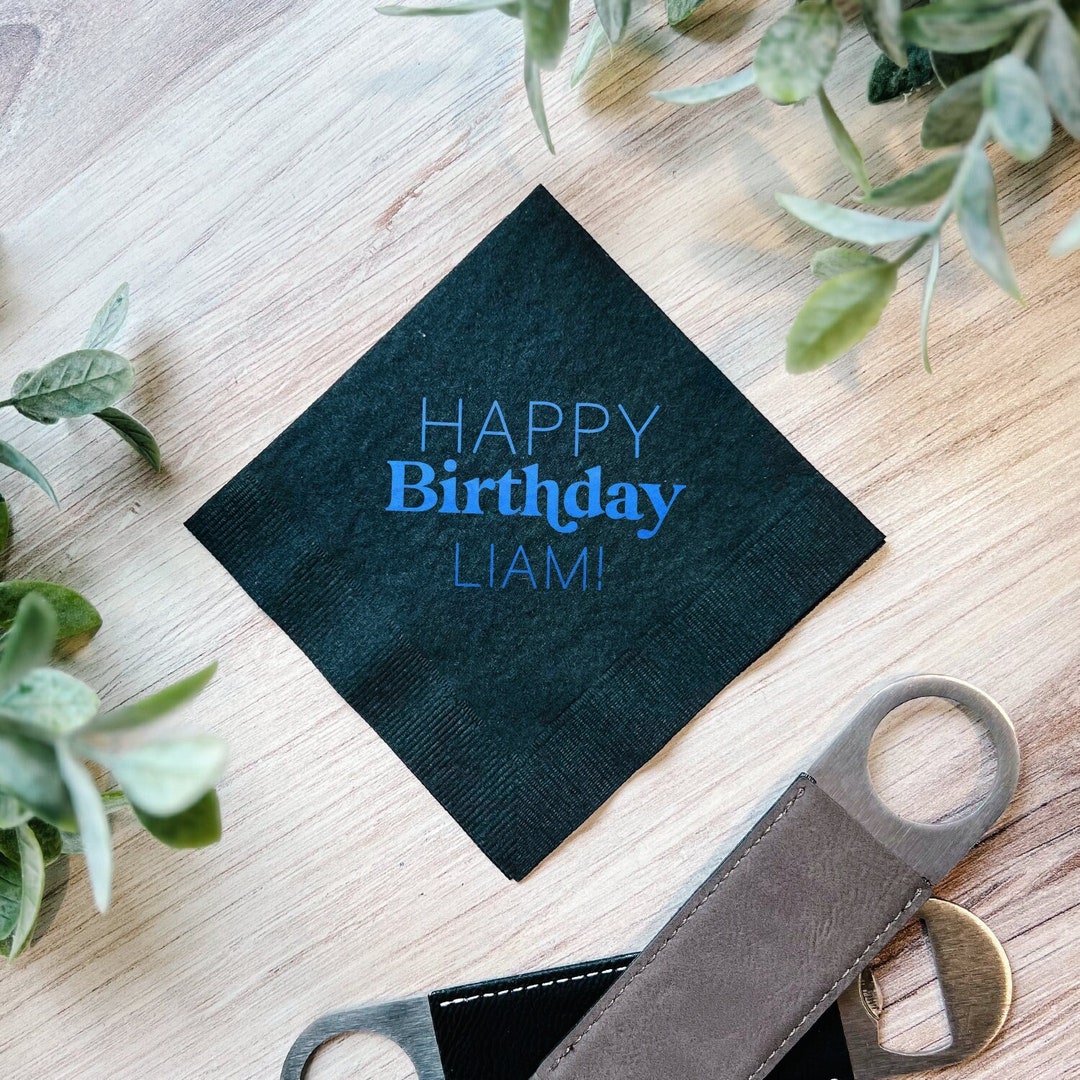 Simplistic Happy Birthday Personalized Napkins, Birthday Napkins, Adult ...