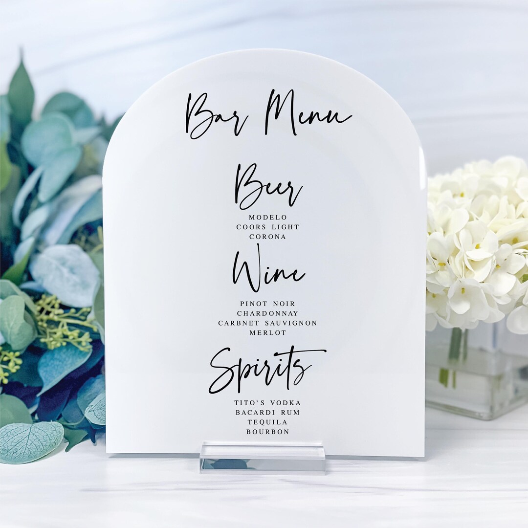 Wedding Bar Menu Sign, Acrylic Arched Style (custom Colors & Fonts) - Etsy