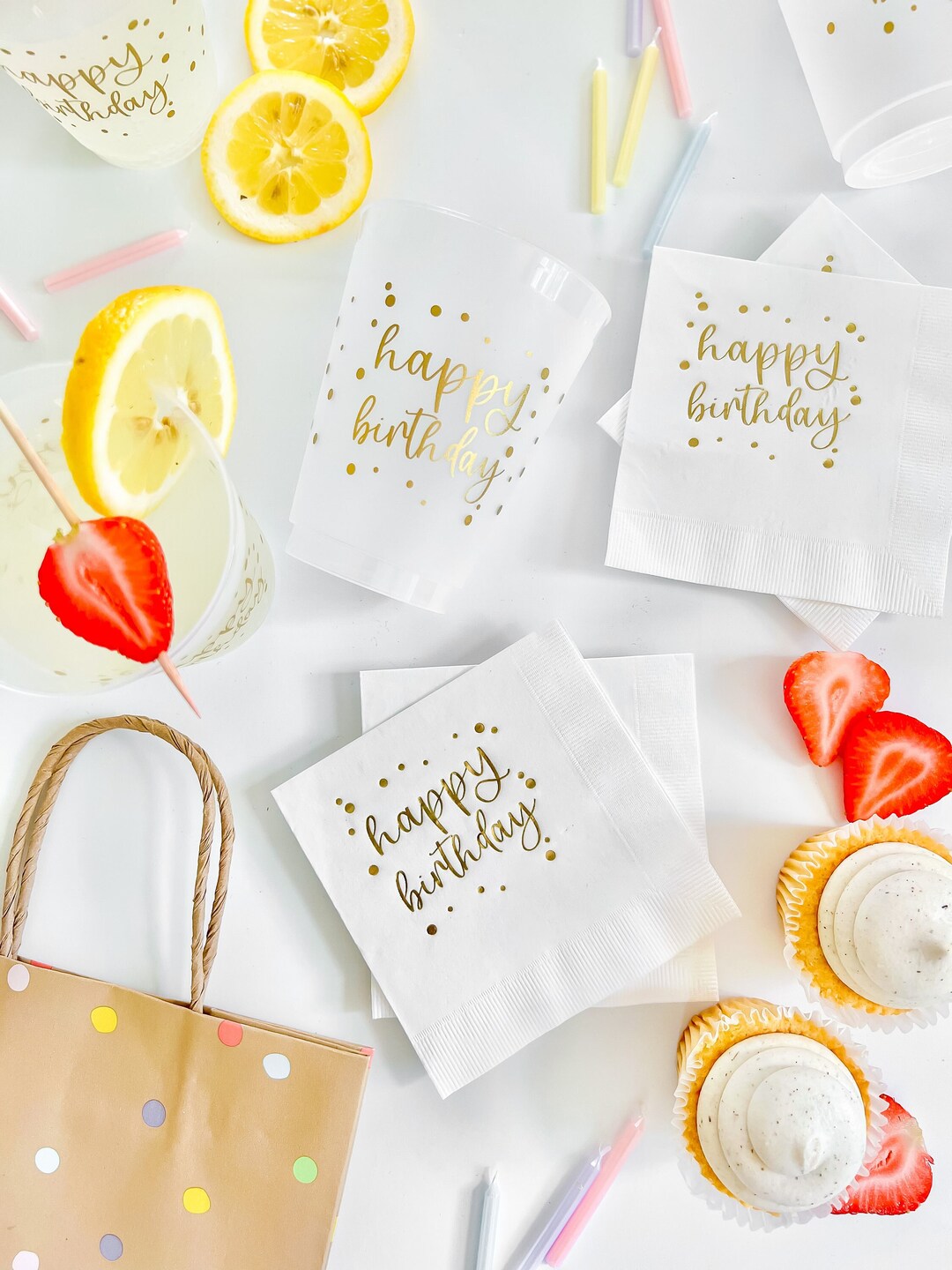 Happy Birthday Plastic Cups and Napkins- Ready to Ship - Cocktail Hour ...