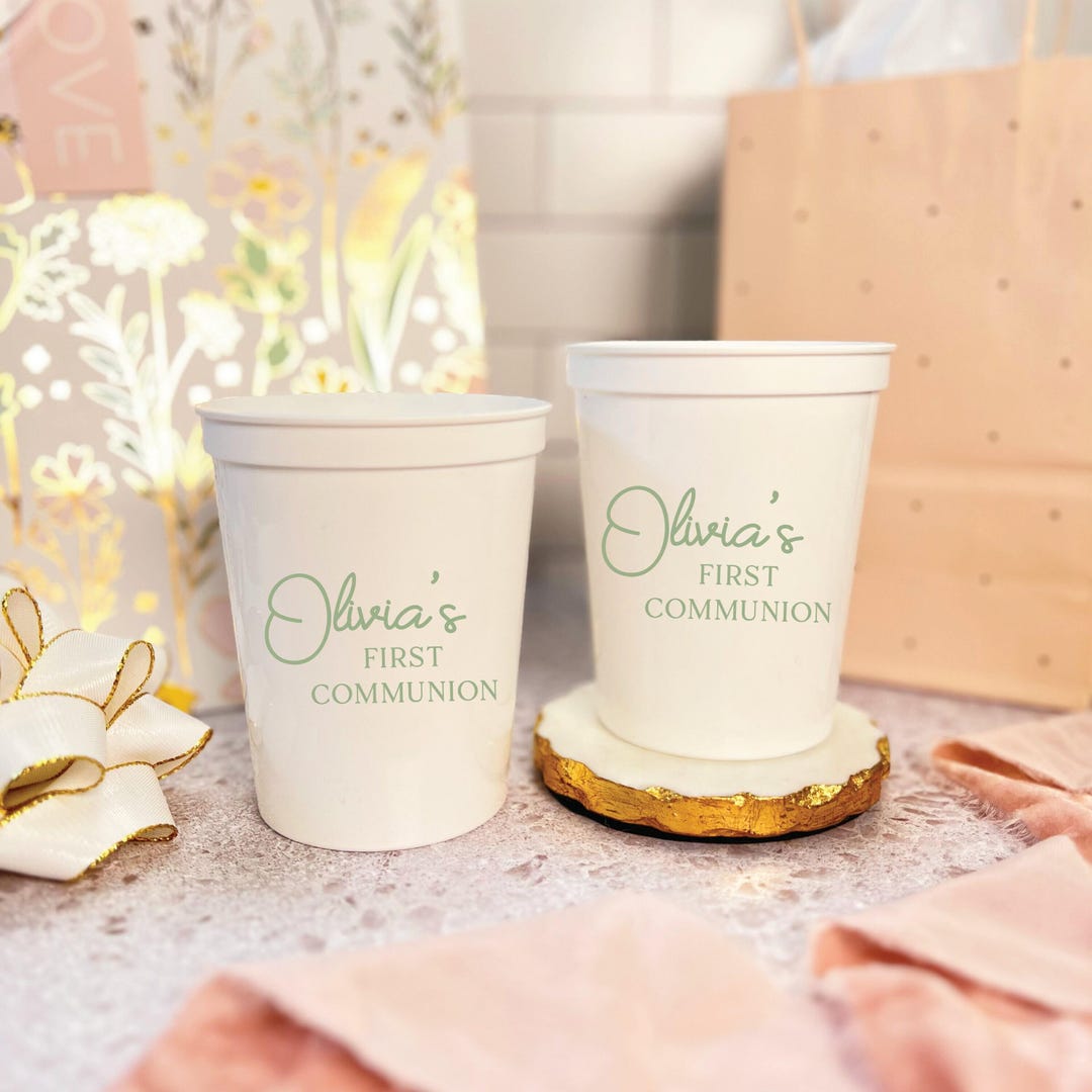 Modern First Communion Personalized Baptism Stadium Cups, Personalized ...