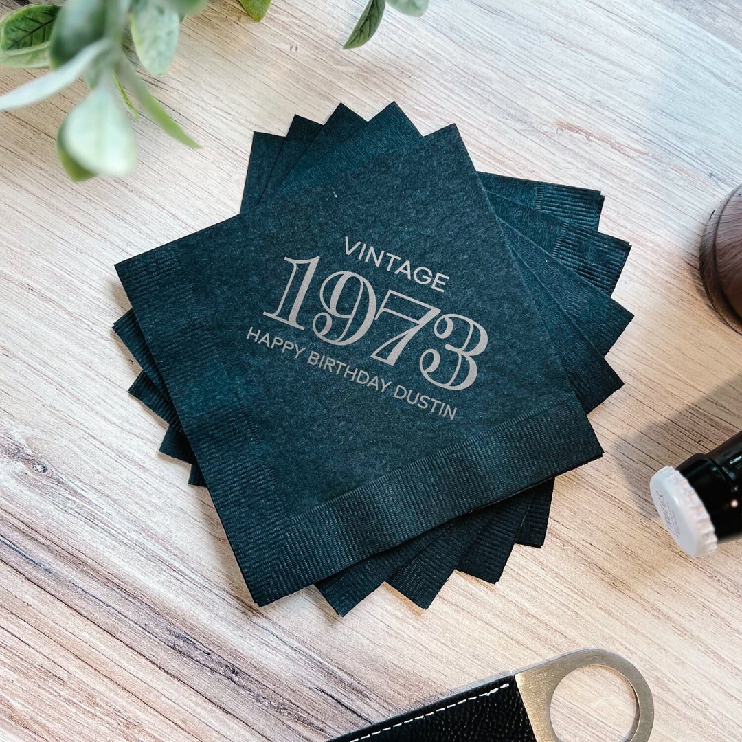 Vintage Inspired Birthday Personalized Napkins, Birthday Napkins, Adult ...