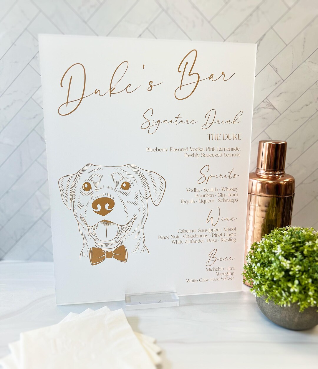 Custom Illustrated Pet Wedding Bar Acrylic Sign, Dog Open Bar Acrylic ...