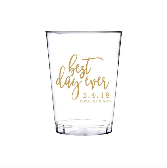 Best Day Ever Wedding Clear Hard Plastic Cups, Bar Glasses, Cocktail ...