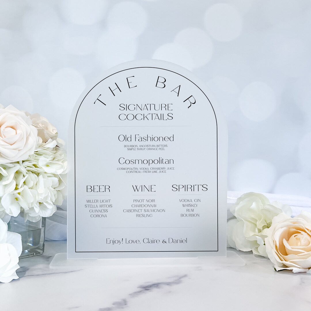 The Bar Arched Wedding Bar Sign, Signature Drink Bar Menu, Wedding Bar ...