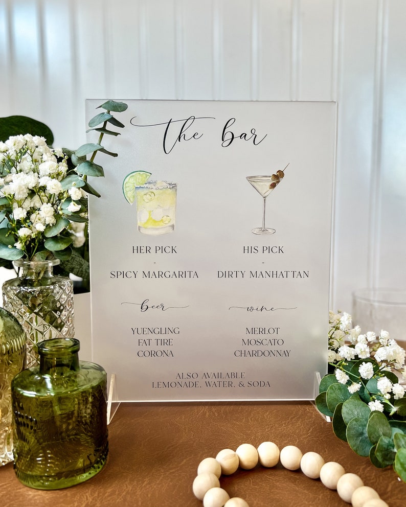 Bar Menu Sign With Custom Signature Drinks Acrylic Sign - Etsy