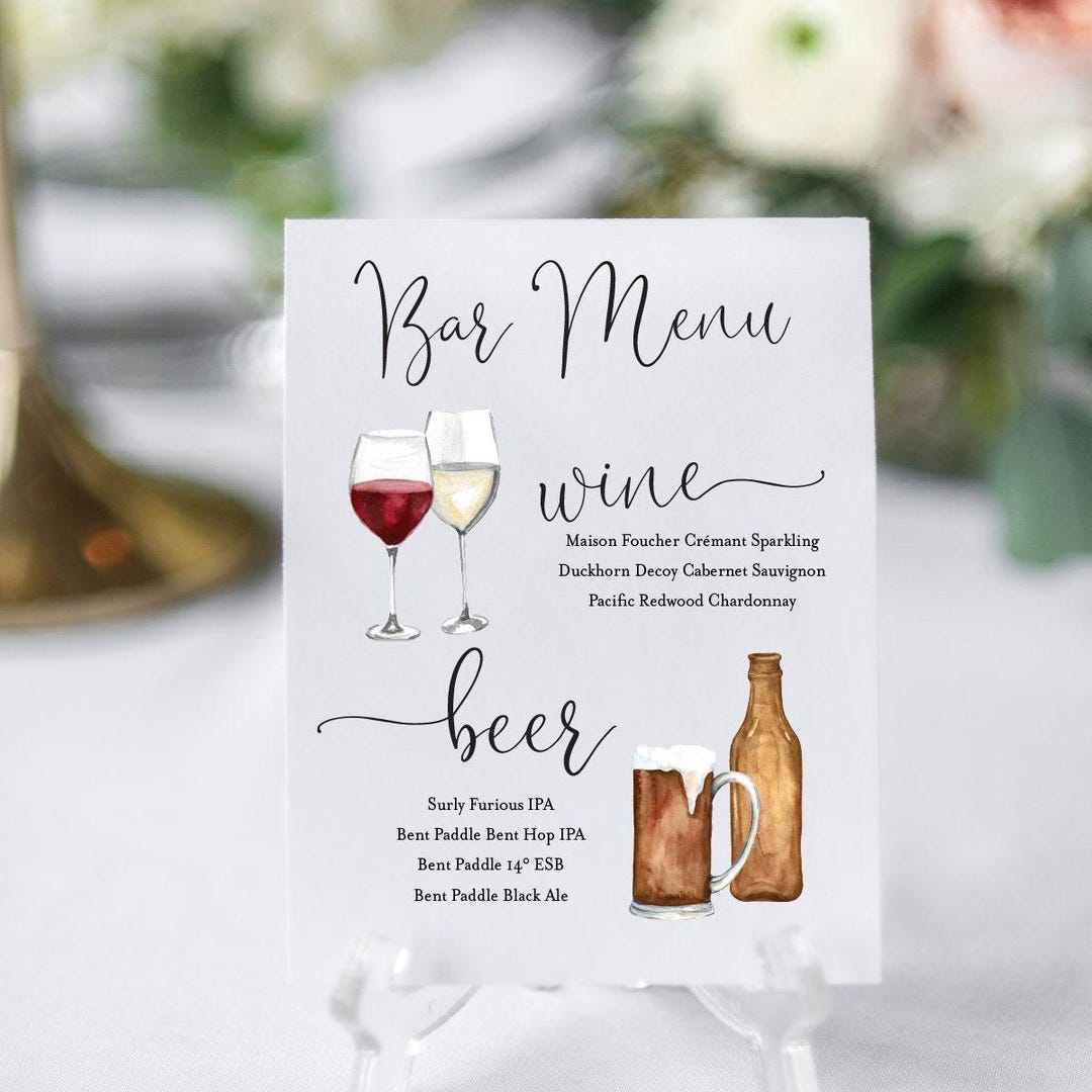 Wedding Bar Menu Sign, Custom Drinks, Modern Style (multiple Sizes) - Etsy