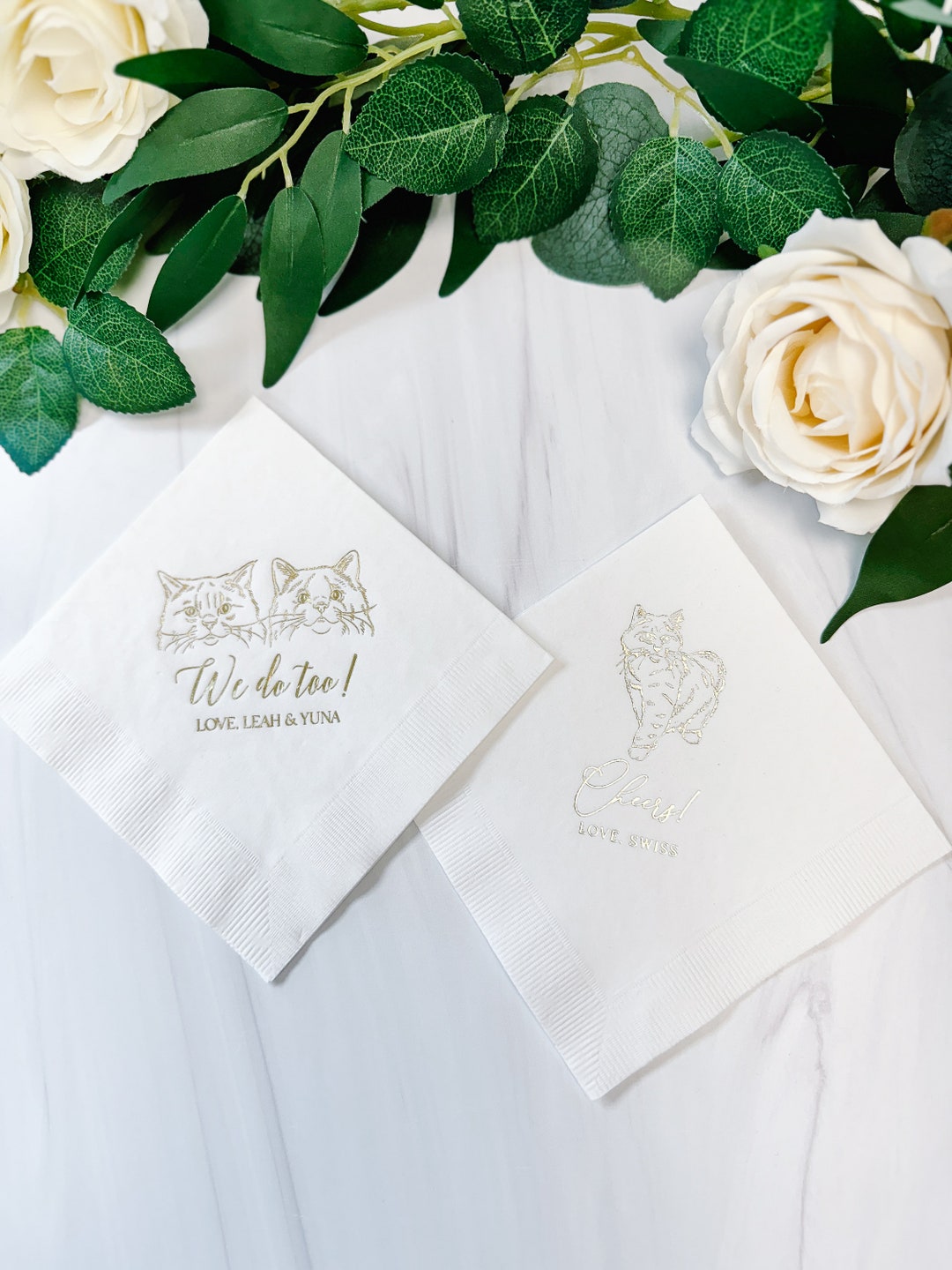Custom Illustrated Cat Wedding Napkins, Bridal Shower, Engagement Party ...