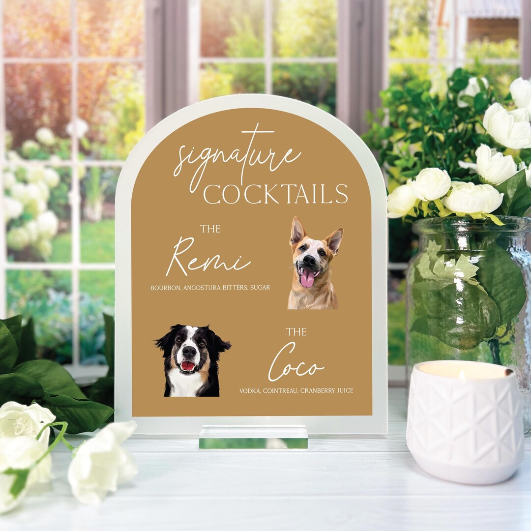 Custom Illustrated Pet Arched Bar Sign Pet Bar Menu, Custom Wedding Bar ...