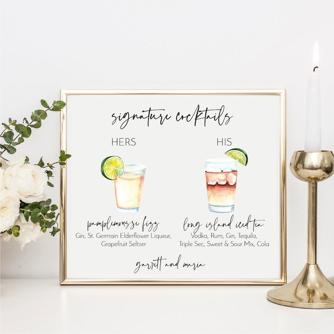 INSTANT DOWNLOAD Signature Cocktails Sign, Signature Drink Bar Menu ...
