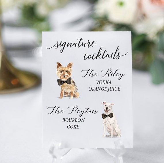 Dog Signature Cocktails Sign, Two Dog Signature Drink Bar Menu, Wedding ...