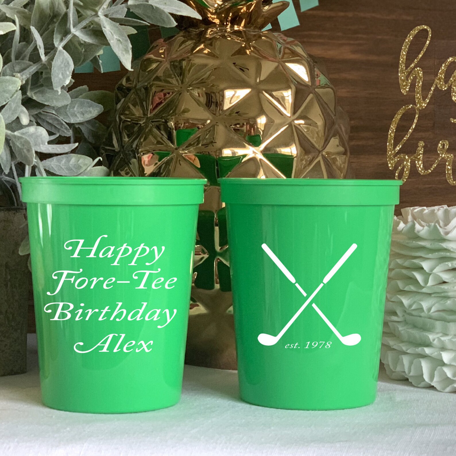 Happy Fore-Tee Birthday Personalized Stadium Plastic Cups | Etsy