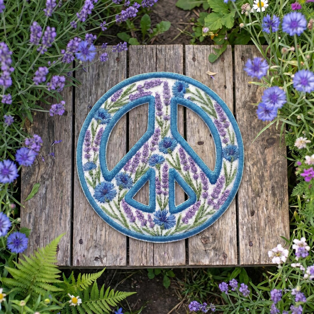 Embroidered Peace Sign Patches, Lavender Cornflower Floral Peace DIY ...