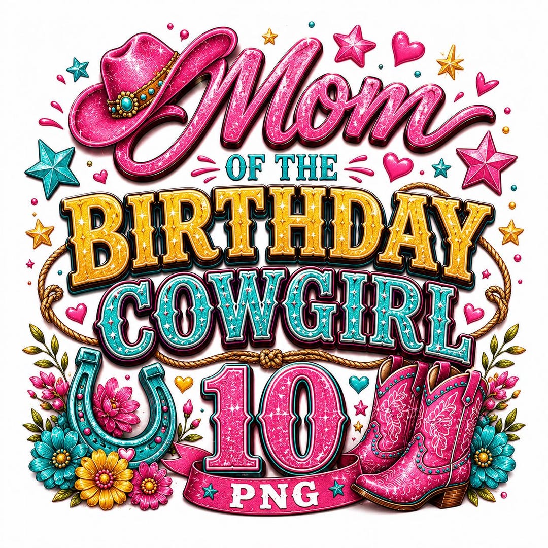 Mom of the Birthday Cowgirl Clipart PNG Bundle, 10 Western Birthday ...