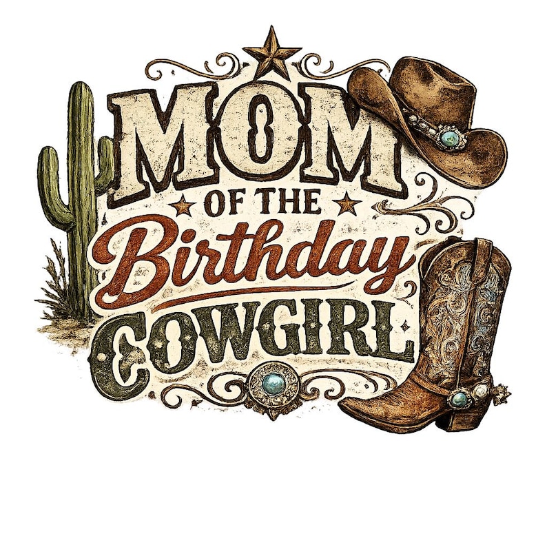 Mom of the Birthday Cowgirl Clipart PNG Bundle, 10 Western Birthday ...