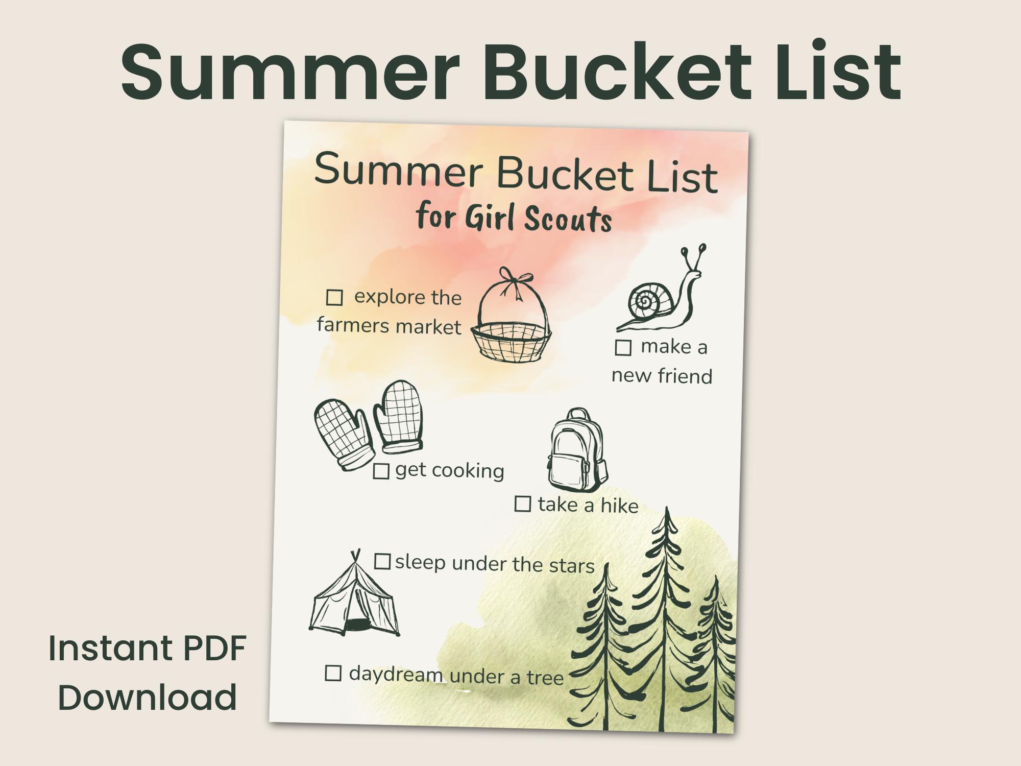 Summer Bucket List Printable for Girl Scouts | Fun Troop Challenge and ...