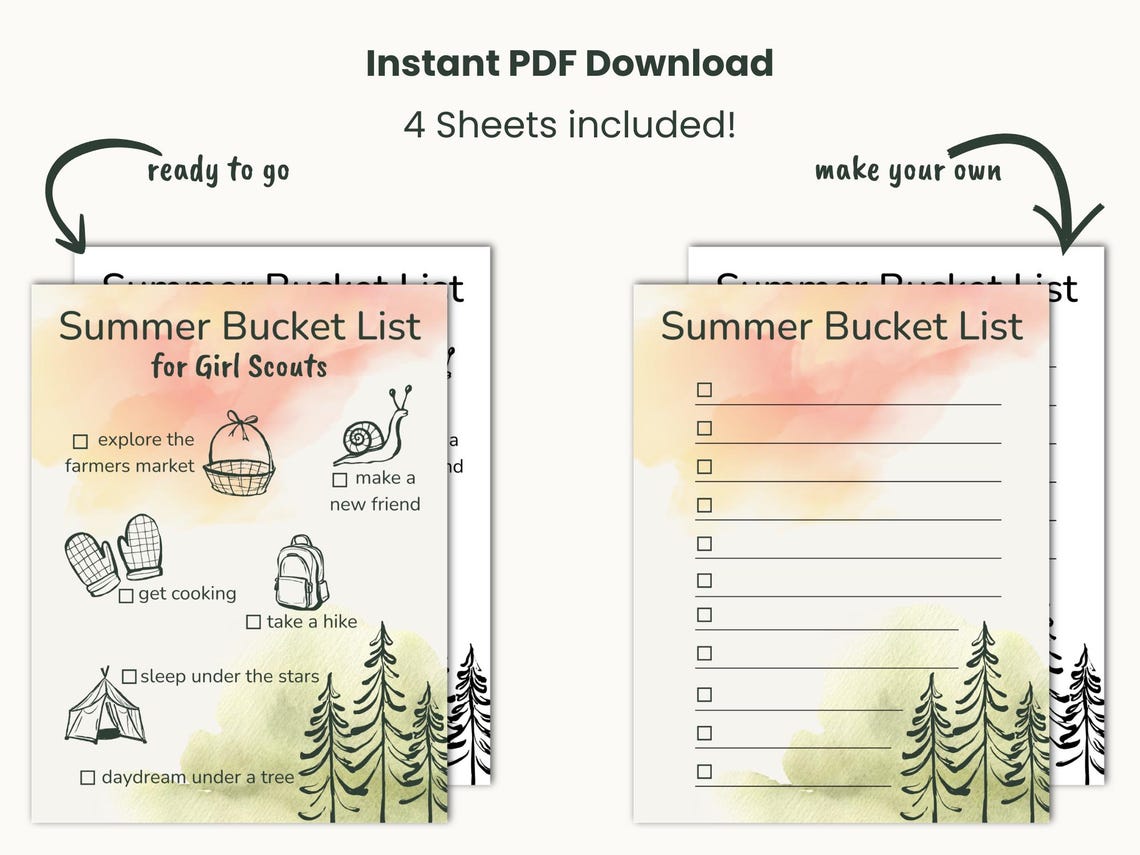 Summer Bucket List Printable for Girl Scouts | Fun Troop Challenge and ...