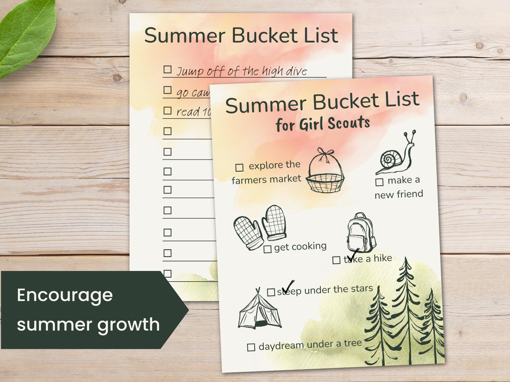 Summer Bucket List Printable for Girl Scouts | Fun Troop Challenge and ...