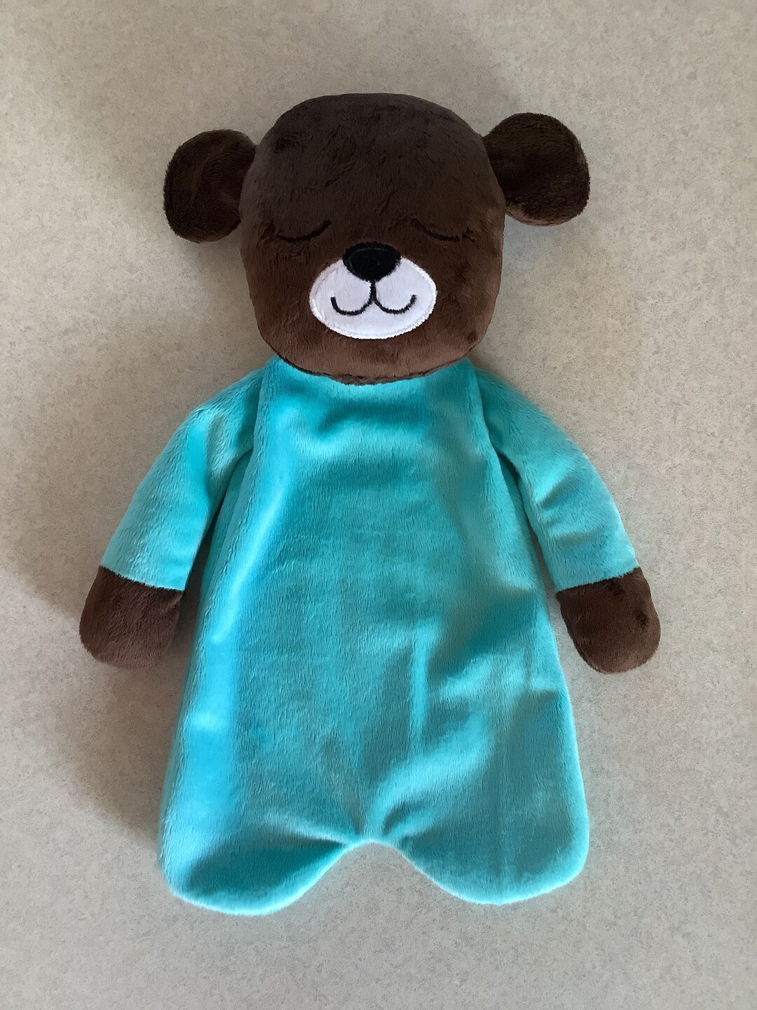Handmade Minky Baby Lovey, Sleeping Face Bear in Aqua Blue, Baby’s ...