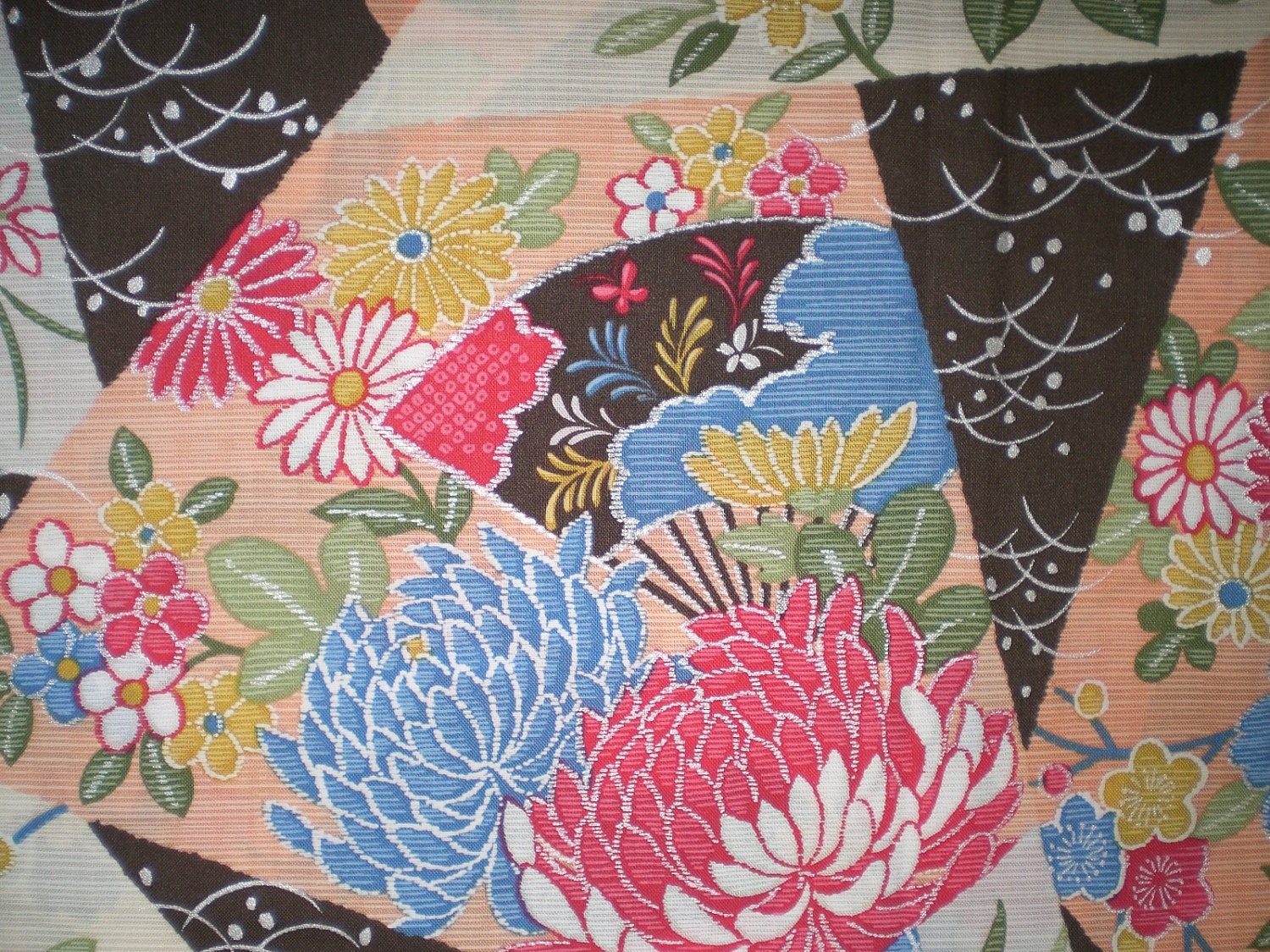 1/2 Yard, Japanese Flower Pattern Multi-color Cotton Fabric, Kimono ...