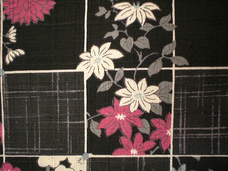 Black Cotton Fabric, Japanese Flower Kimono Pattern (1/2 Yard) - Etsy