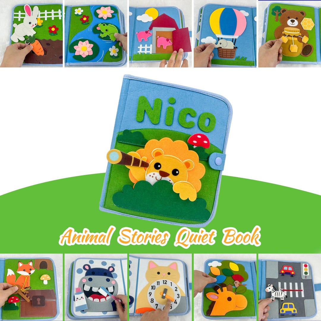 Personalized Animal Stories Quiet Book, Handmade Felt Busy Baby Book ...