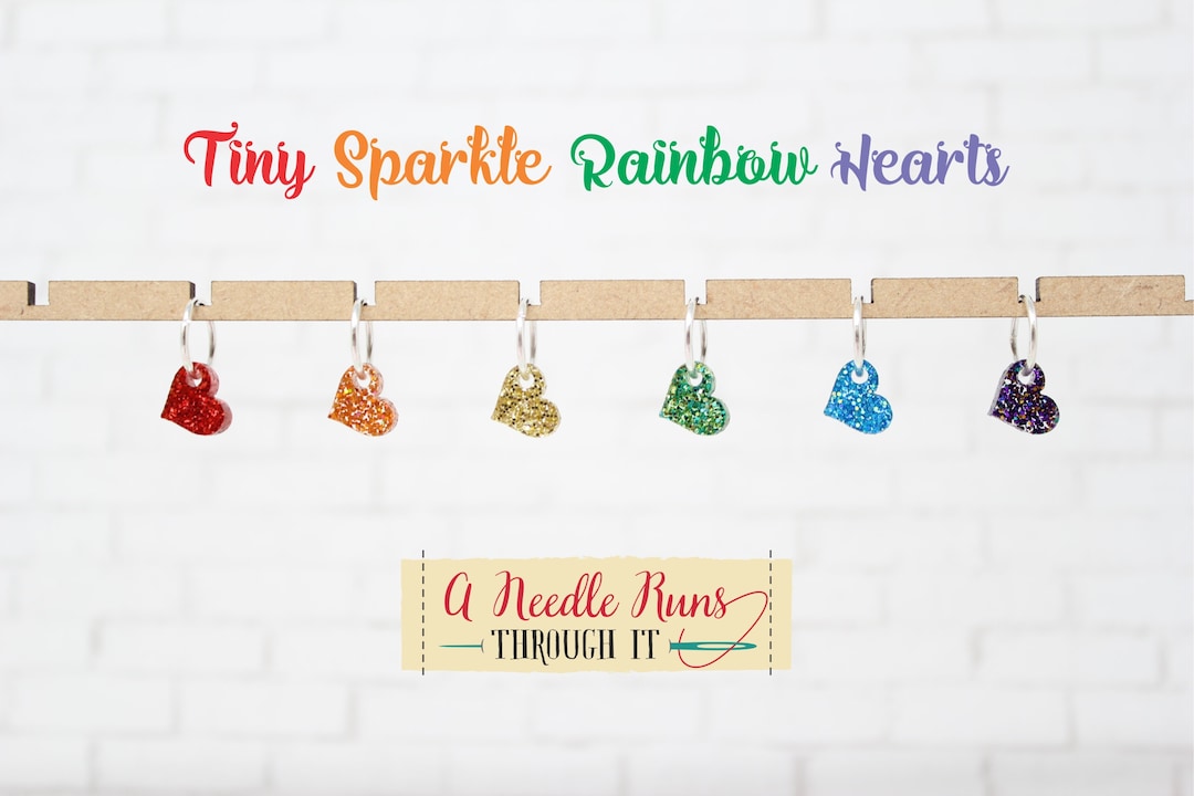 Tiny Rainbow Heart Sparkle Stitch Marker Set for Knitting and Crochet ...
