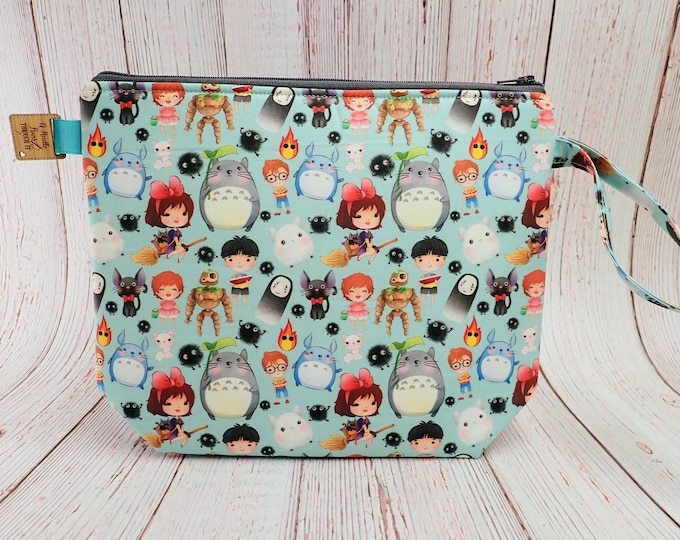 Cute Anime Large Zippered Project Bag – Clutch Bag for Knitting ...
