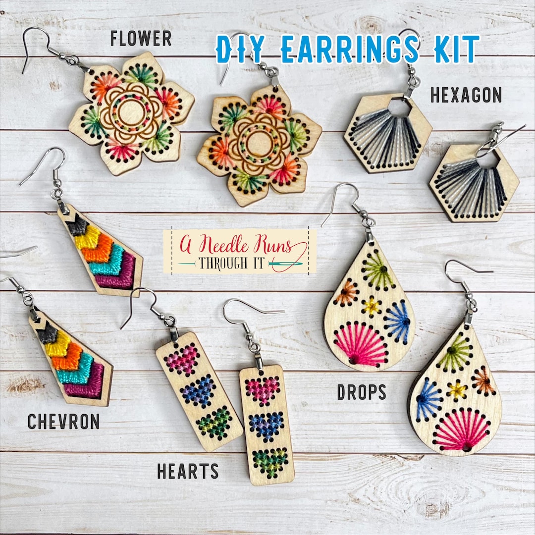 Make Your Own Embroidered Wooden Earrings Kit. Cross Stitch Earrings ...