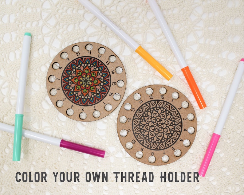 Color Your Own Mandala Thread Holder, Wood Embroidery Thread Holder ...