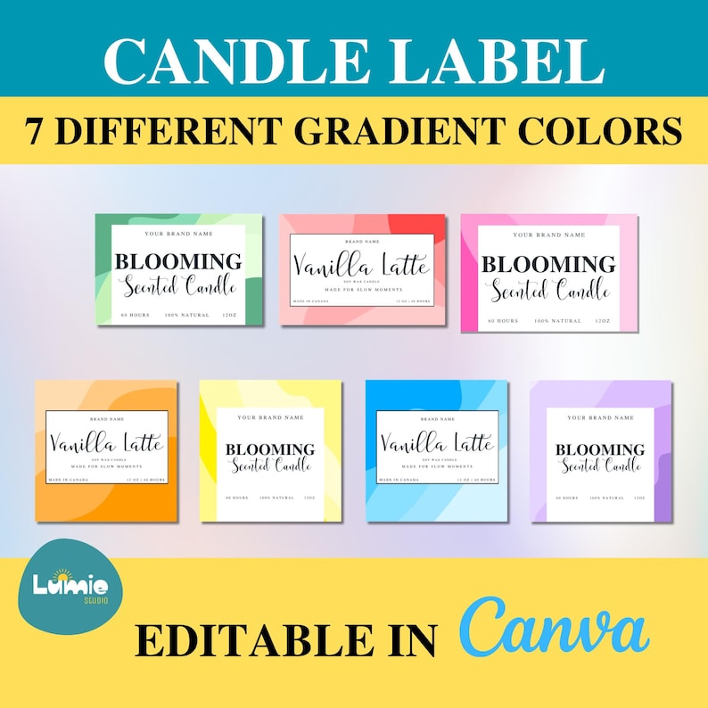 Editable Candle Label Template Canva | 7 Different Color Variations, 3 ...