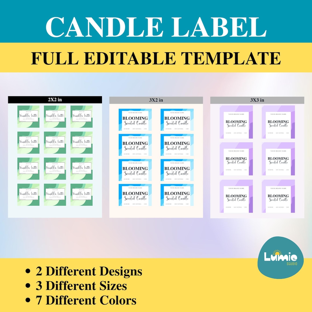 Editable Candle Label Template Canva | 7 Different Color Variations, 3 ...