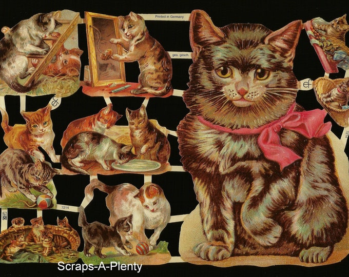 German Embossed Vintage Style Scrap Die Cut Relief - Precious Kittens ...