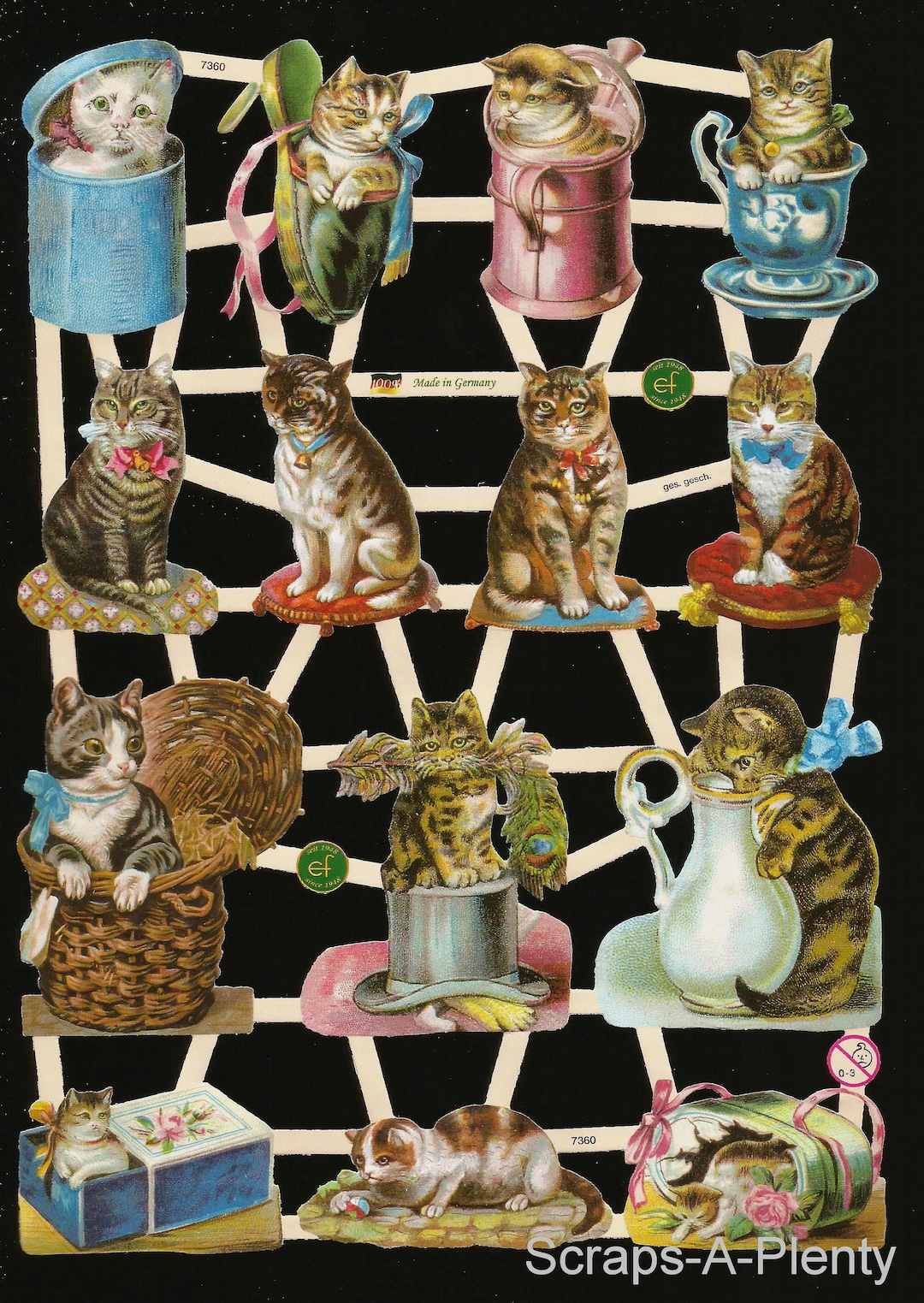 German Embossed Vintage Style Scrap Die Cut Relief - Kittens / Cats in ...