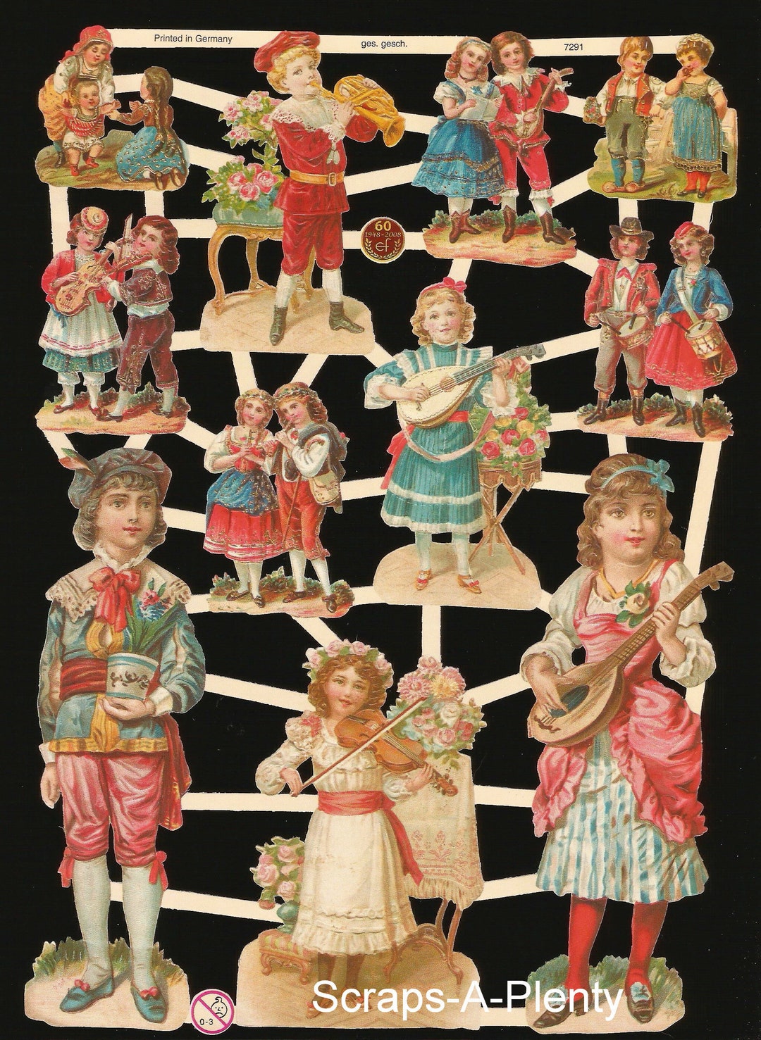 German Embossed Vintage Style Scrap Die Cut Relief - Children & Musical ...