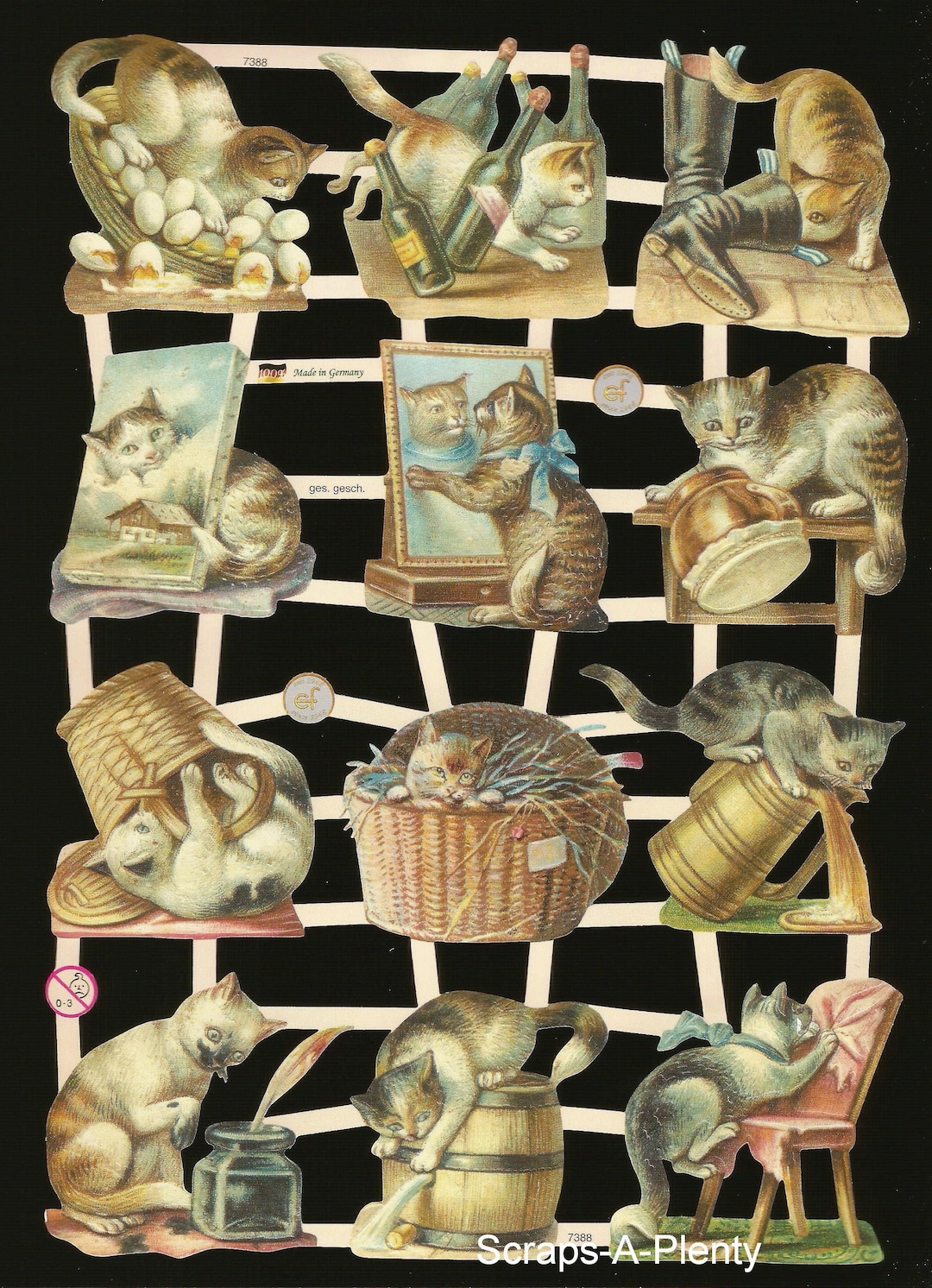 German Embossed Vintage Style Scrap Die Cut Relief - Playful Adorable ...