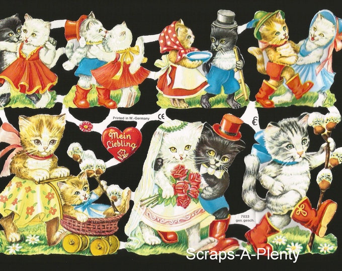 German Embossed Vintage Style Scrap Die Cut Relief Cartoon Kittens ...
