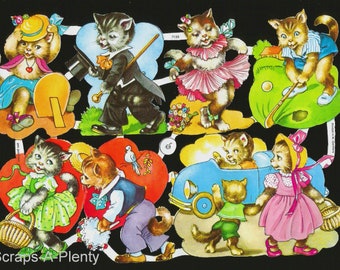 German Embossed Vintage Style Scrap Die Cut Relief Cats / Kittens ...