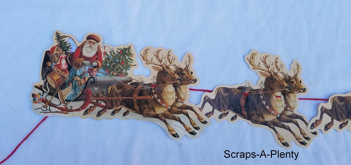 Mamelok Frieze Garland Vintage Style 10 Die Cut Christmas Santa, Toys ...