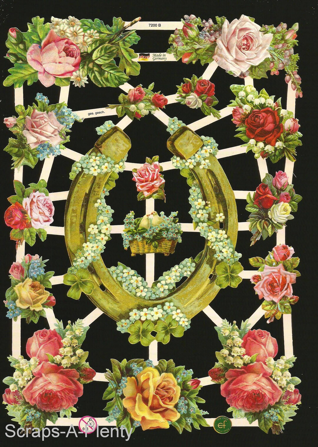 German Vintage Style Embossed Scrap Die Cut Relief - Lucky Horse Shoe ...