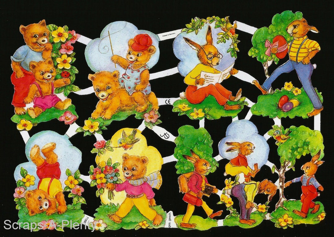 German Embossed Vintage Style Scrap Die Cut Relief - Cartoon Playful ...