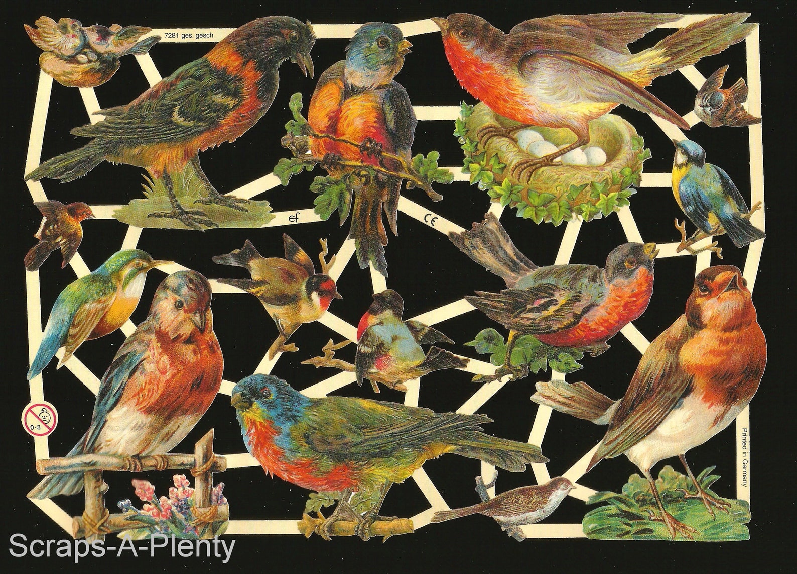 German Embossed Vintage Style Scrap Die Cut Relief - Birds & Nests NICE ...