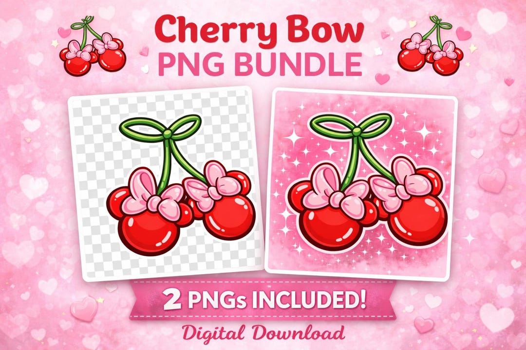 Cherry Bow PNG Bundle | Valentine Cherry Design | Pink Bow Cherries ...