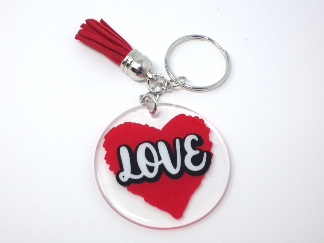 Acrylic Keychain Red White Black Love Keychain Round 2 Inch Keychain ...