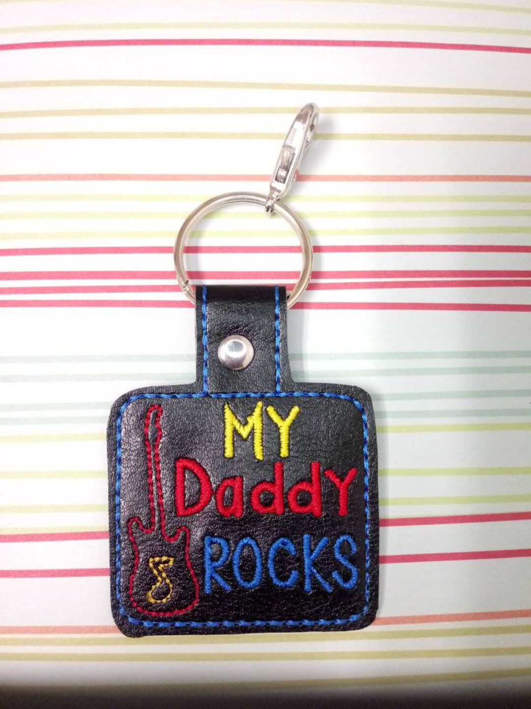 Dad Gift Dad's Key Chain, Red Yellow, and Blue. My Dad Rocks Key Chain ...