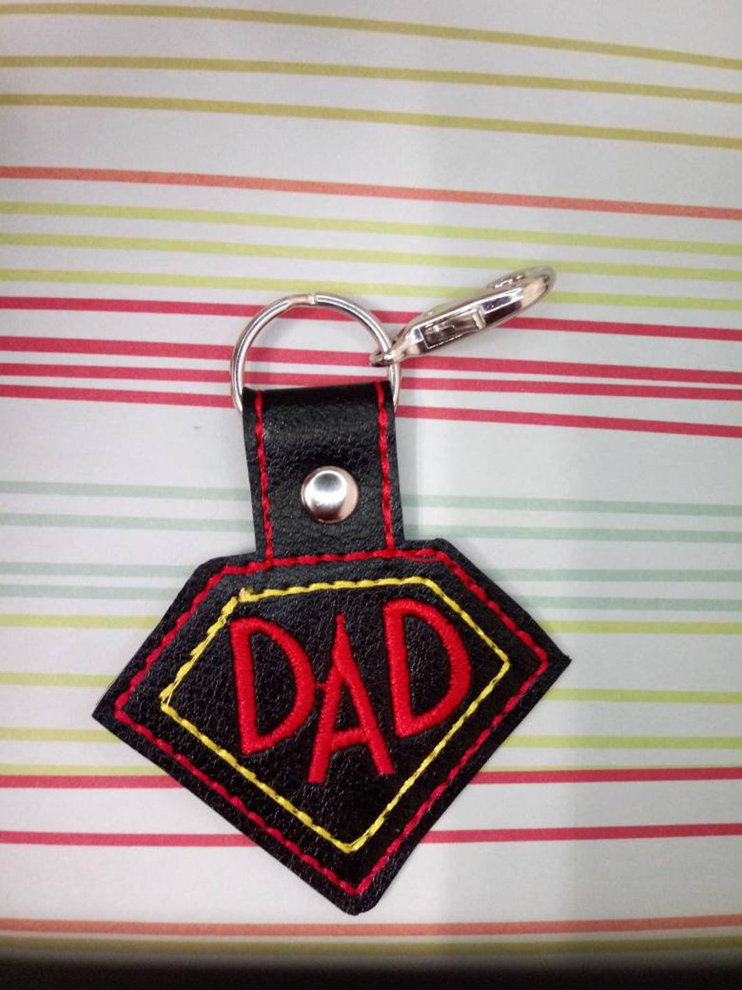Dad Super Dad's Key Chain, Red Yellow, and Black Key Chain/ Embroidered ...