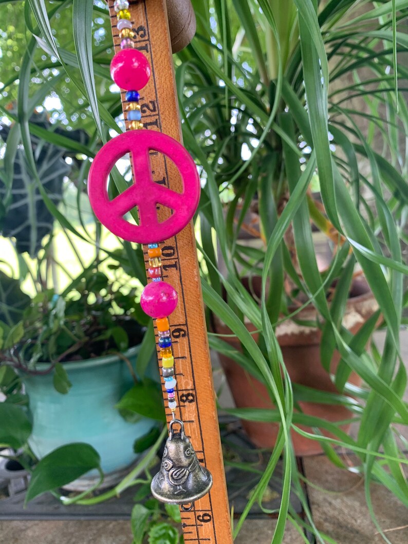 Hippie Peace Sign Rear View Mirror Car Charm Blessing Bell for Positive ...