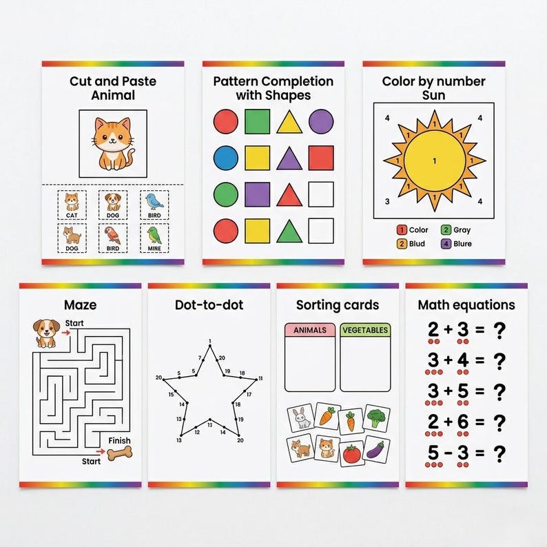 Kids Busy Binder Printable PDF | Cut Paste Maze Color by Number Dot to ...